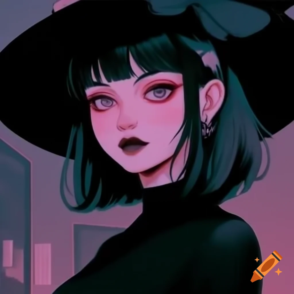 Street goth woman in retro anime aesthetic with muted colors on Craiyon