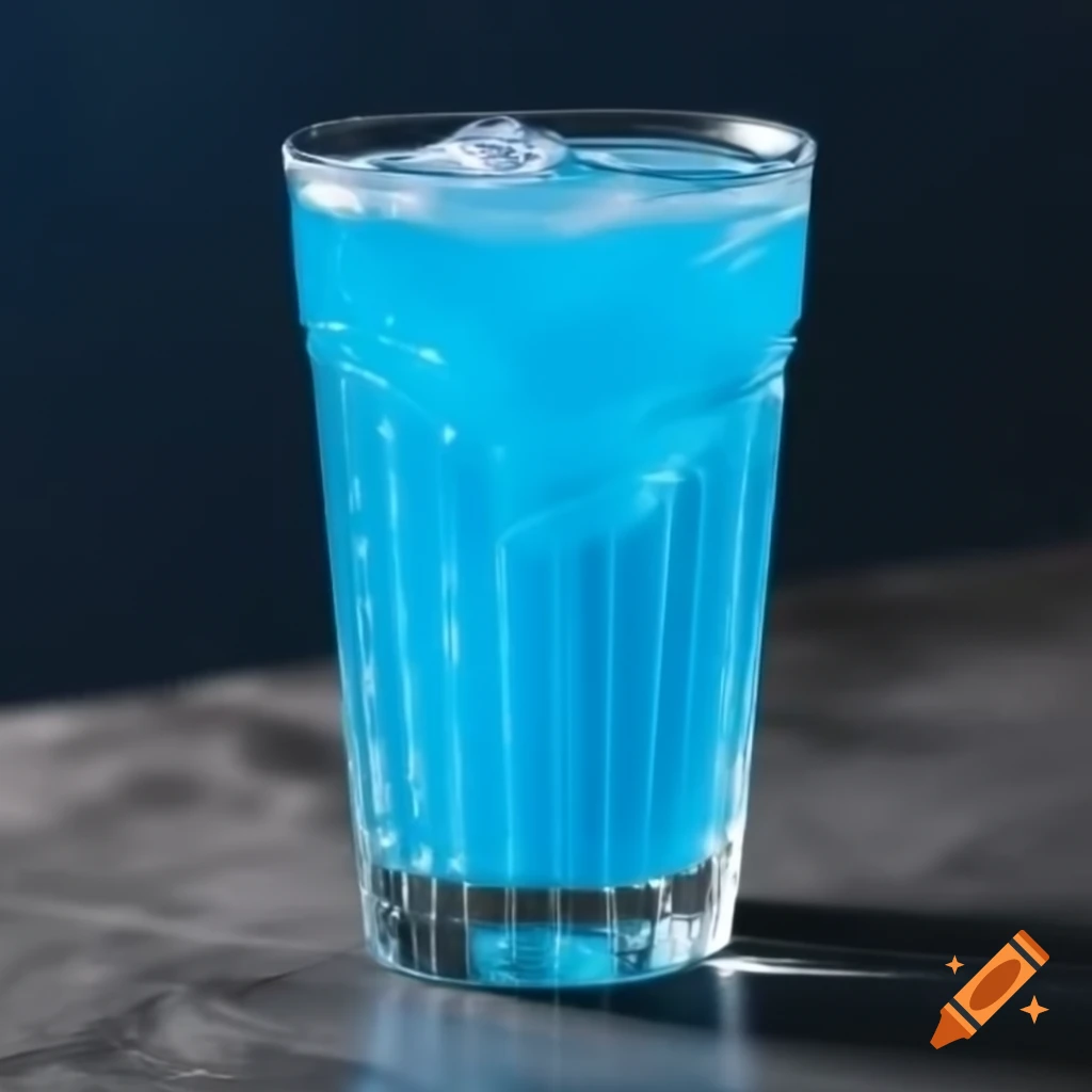 Vivid blue gelatin jelly in tall glass cup on Craiyon