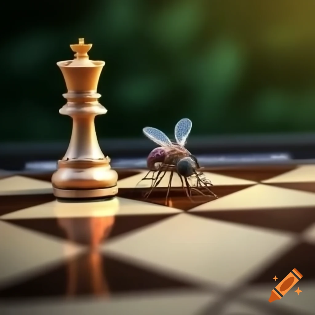 Close-up of chess pieces with a fly in 4K resolution on Craiyon