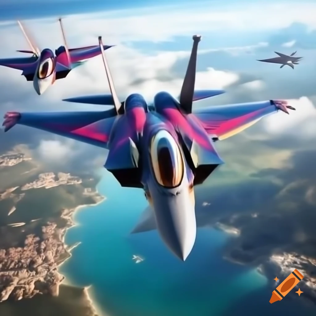 Futuristic fighter jets flying over ancient Rome scenic view on Craiyon