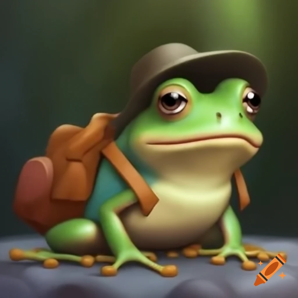 Frog travel meme featuring humorous depiction of a frog on a journey on Craiyon