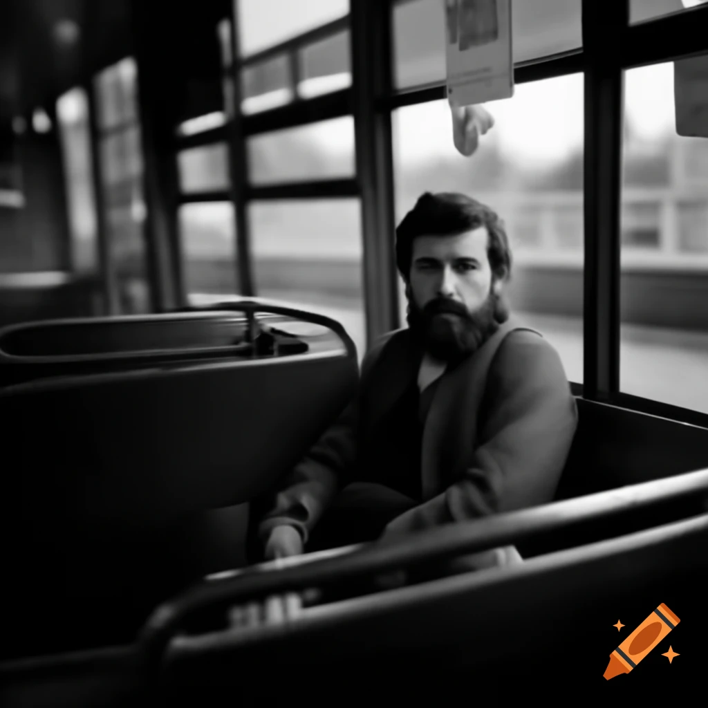 Bearded man sitting at bus stop waiting for a bus on Craiyon