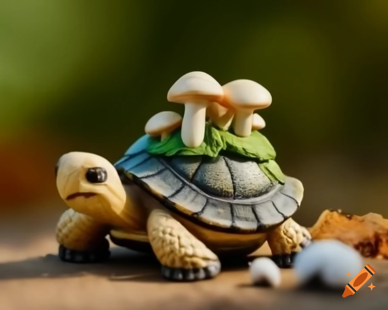 Resin figurine of turtle adorned with mushrooms on its shell on Craiyon