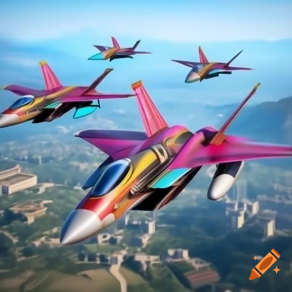 Futuristic fighter jets flying over ancient Rome scenic view on Craiyon