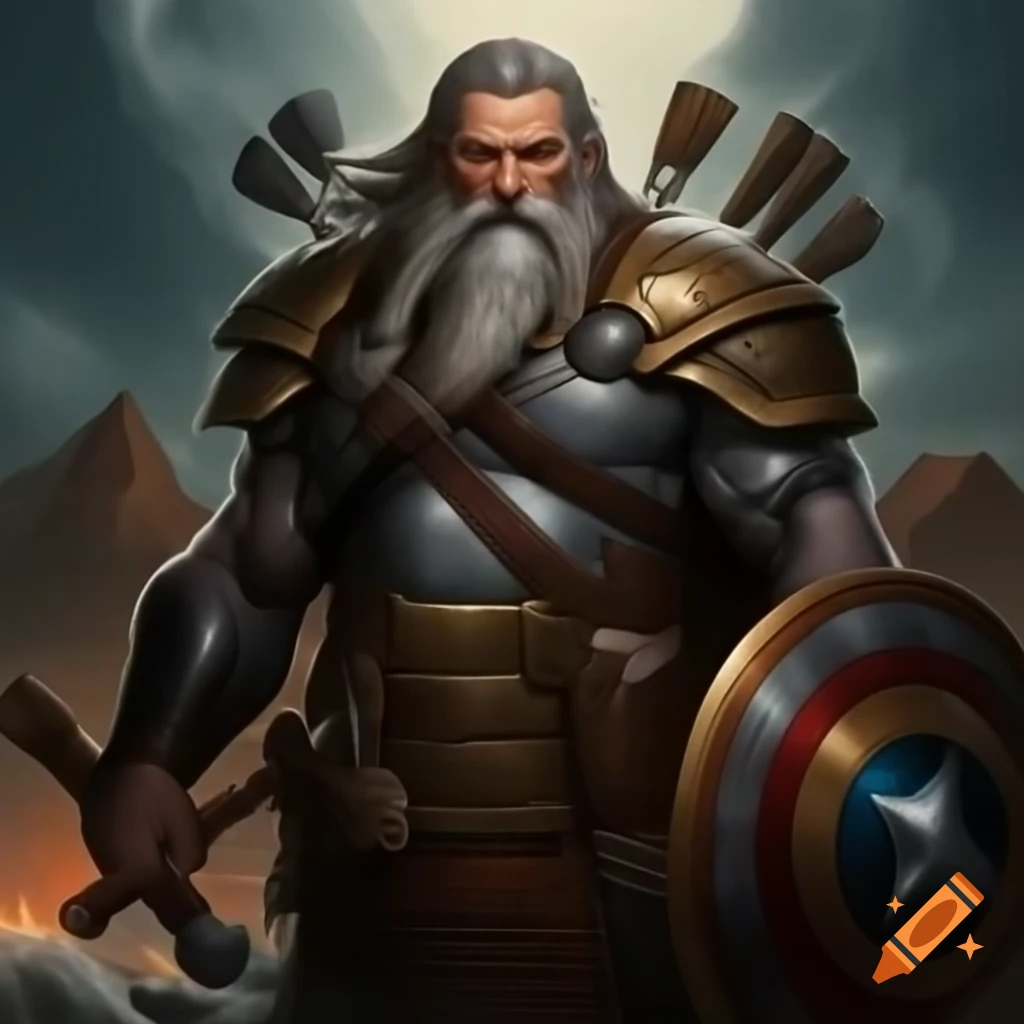 Dwarven archer Thorgrim Vastbraid in Ancient Mountains, epic scene on ...