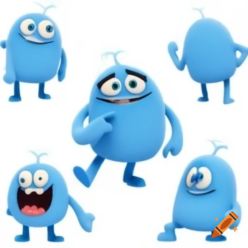 Blue cartoon character Blob in various poses: thoughtful, joyful, happy ...