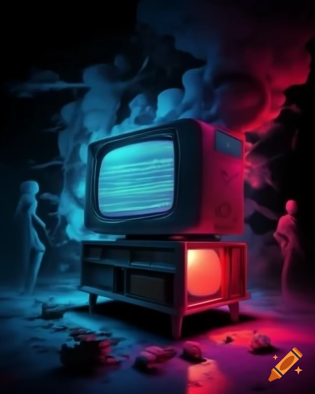Digital poster highlighting negativity in media with broken television ...