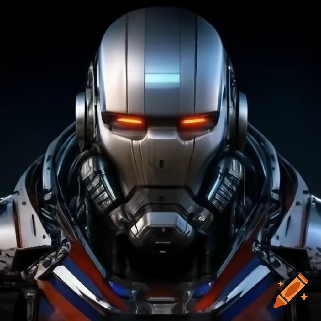 Close-up of a cyber titan's helmet and face on Craiyon