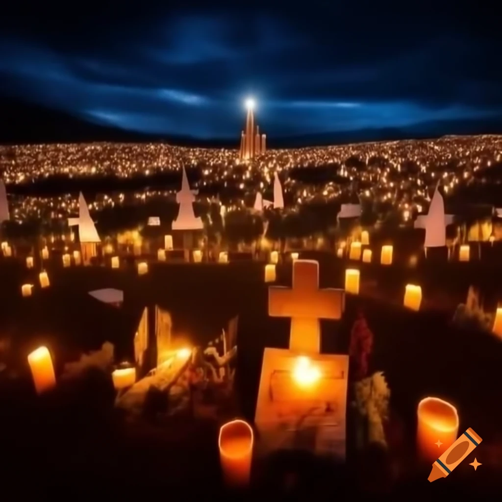 Detailed view of illuminated altars with candles and flowers, petals ...