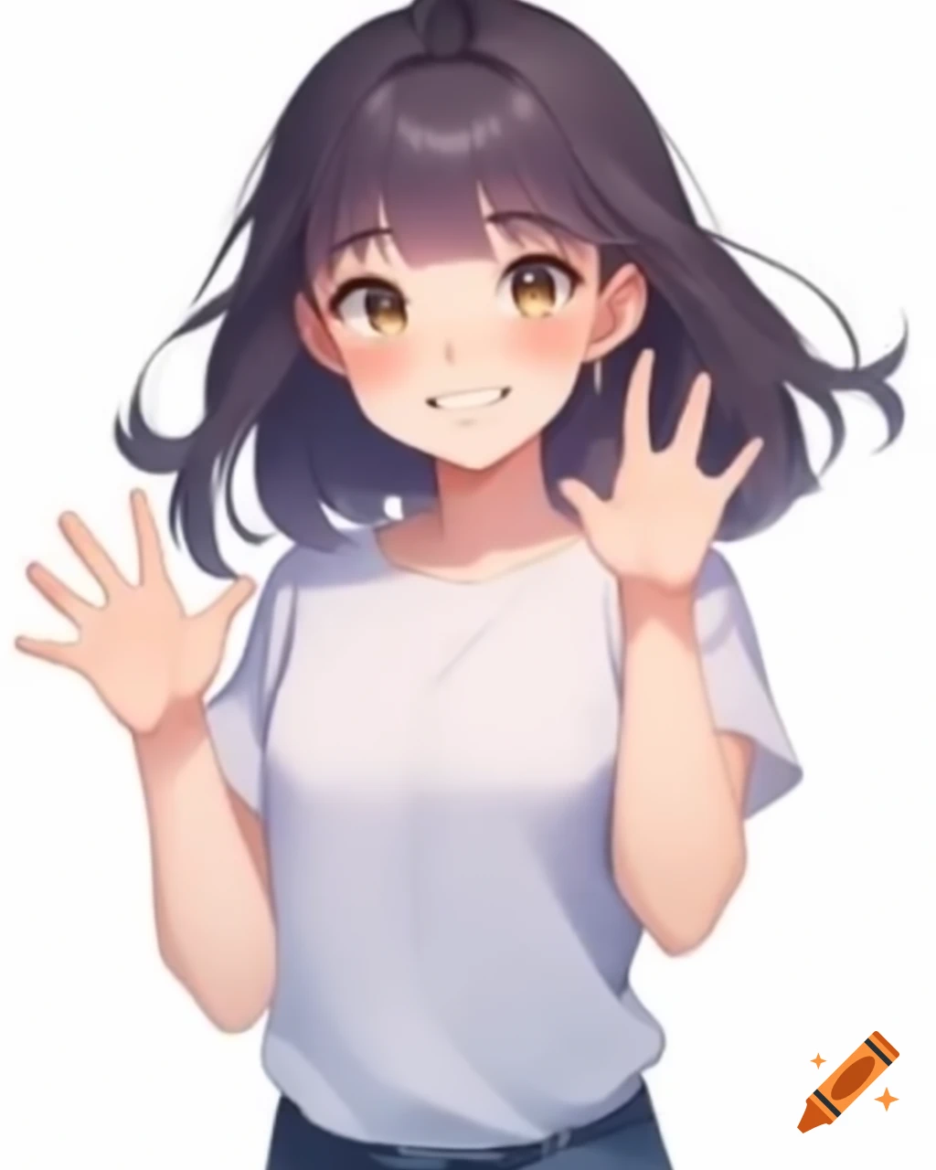 Anime girl waving her hands with an aquarring concept on Craiyon