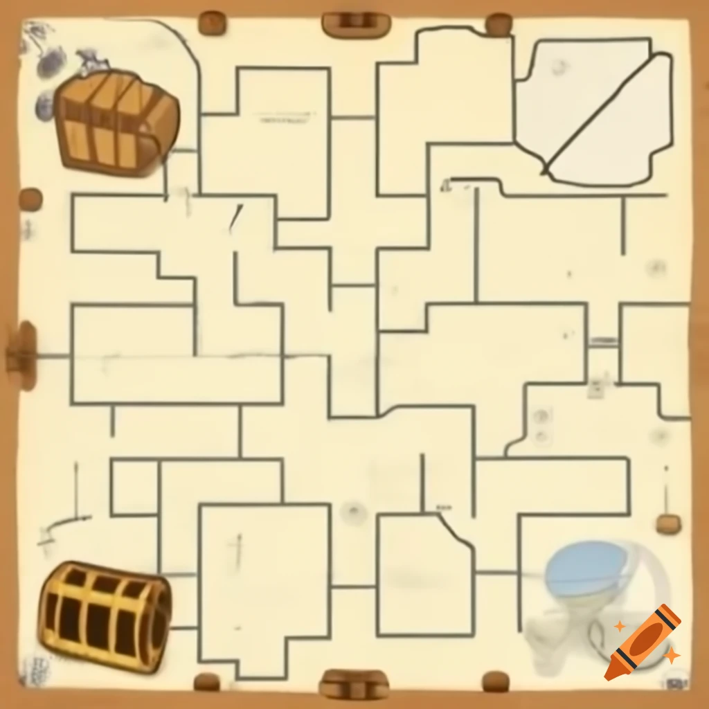 Treasure map design featuring blank landmarks, danger zones, and a ...