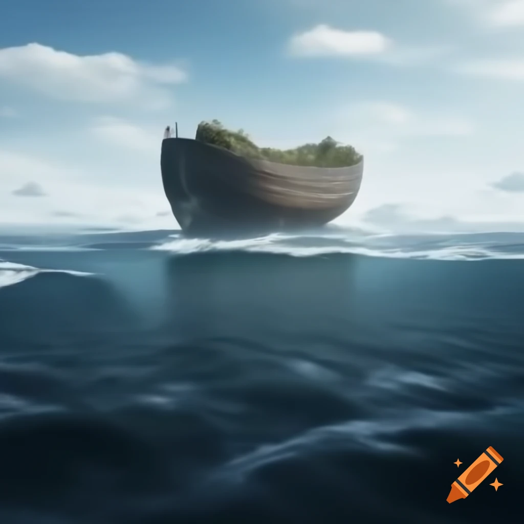 Large ark floating on vast rough sea with no land in sight on Craiyon