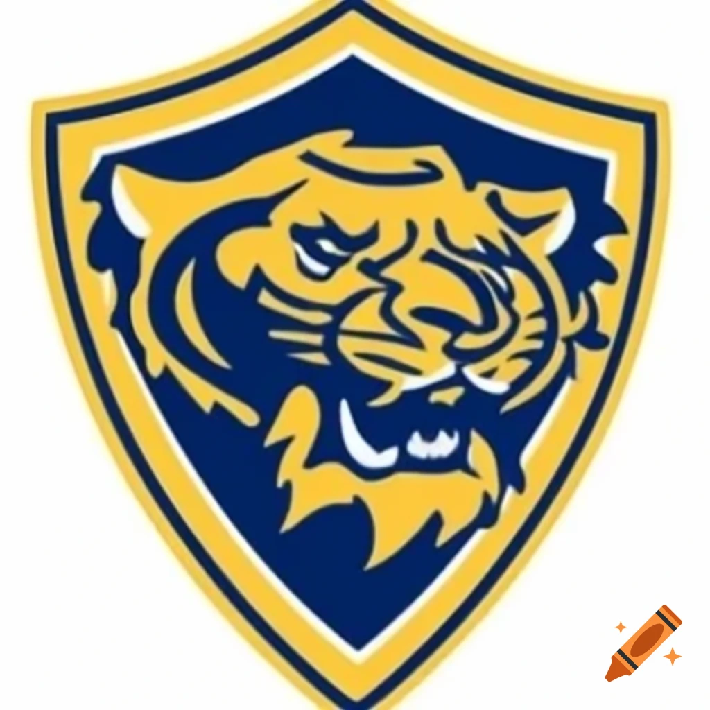 Detailed college football shield logo featuring golden saber-toothed ...
