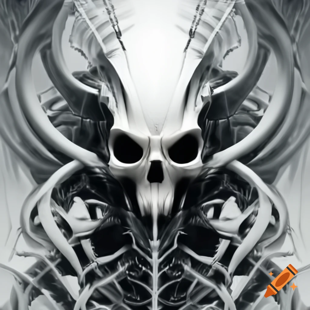 Fractal biomechanical Egyptian biohazard art featuring bright white ...