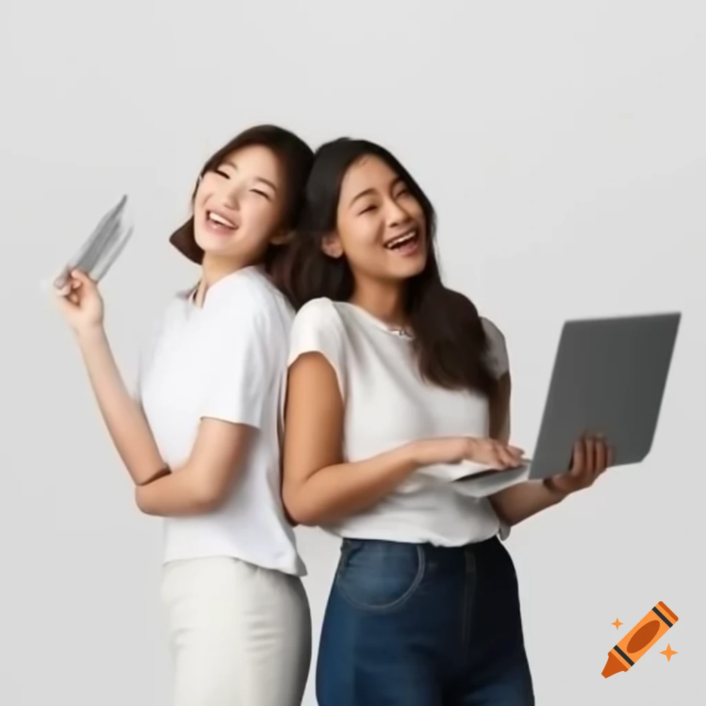Professional Asian woman in her 40s smiling while holding a laptop on ...