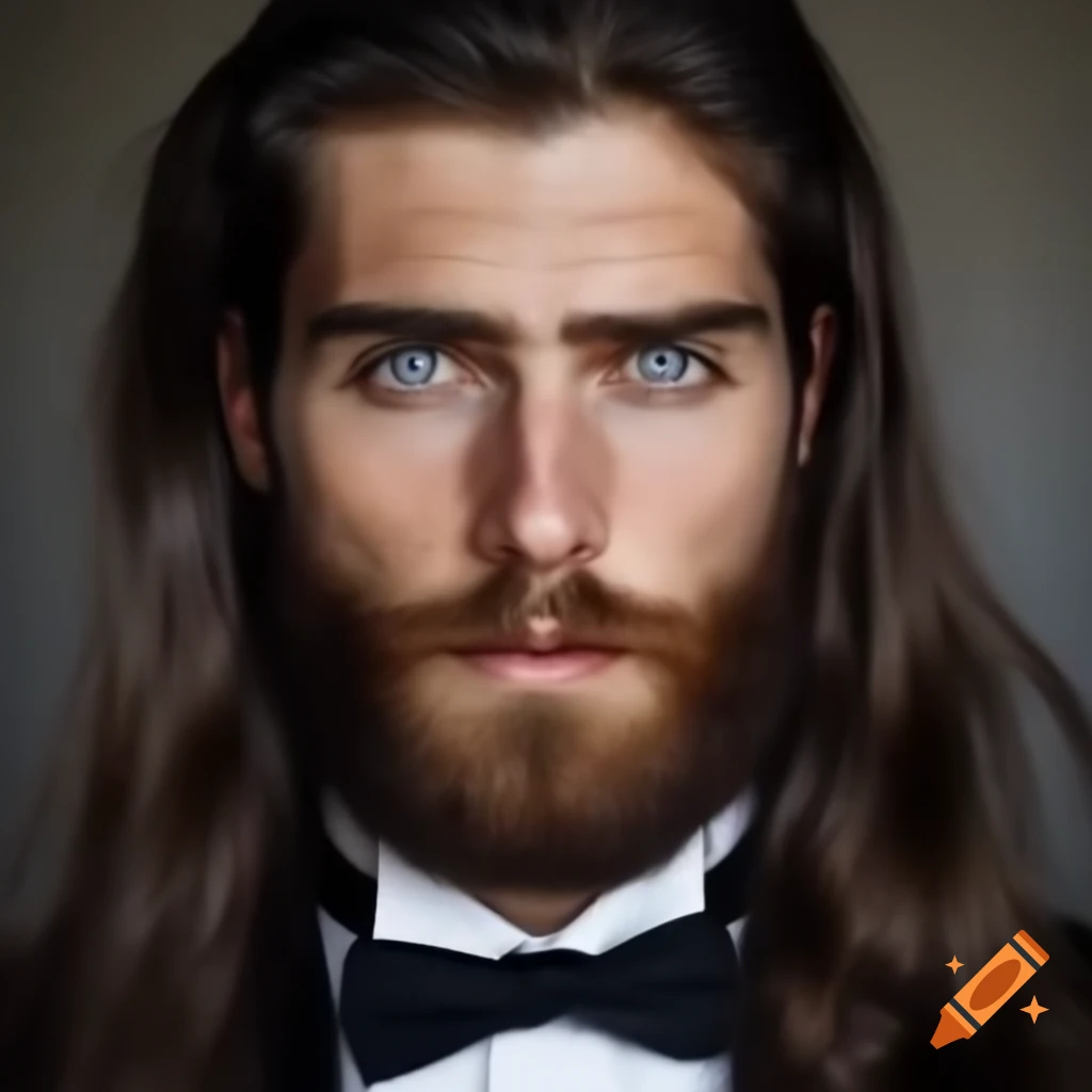 Skinny kind man in tuxedo with long hair on Craiyon