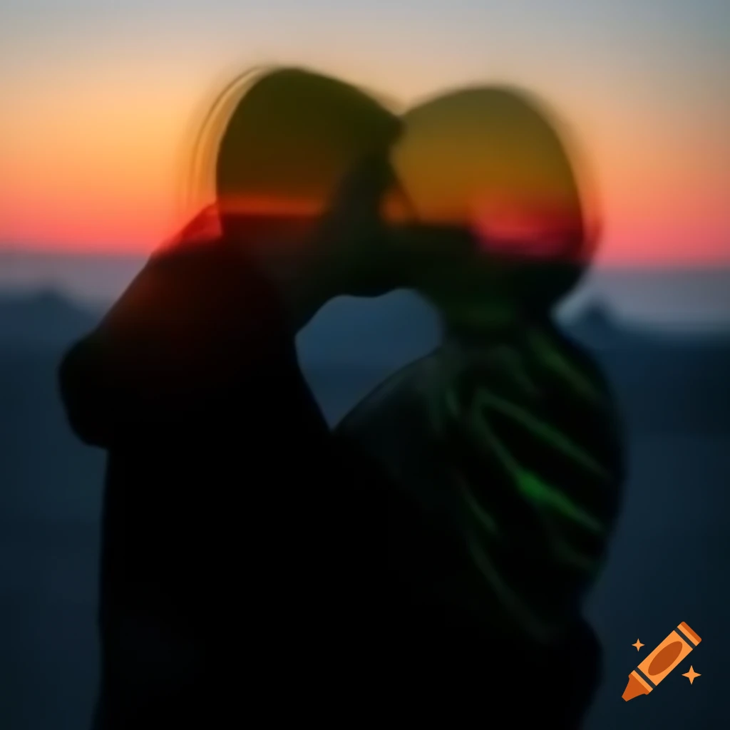 Couple dancing in a tender hug during golden hour with prismatic colors ...