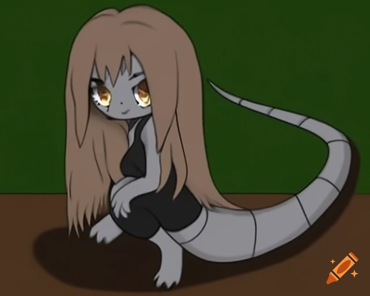 Anthropomorphic gray lizard girl in terrarium, anime style on Craiyon
