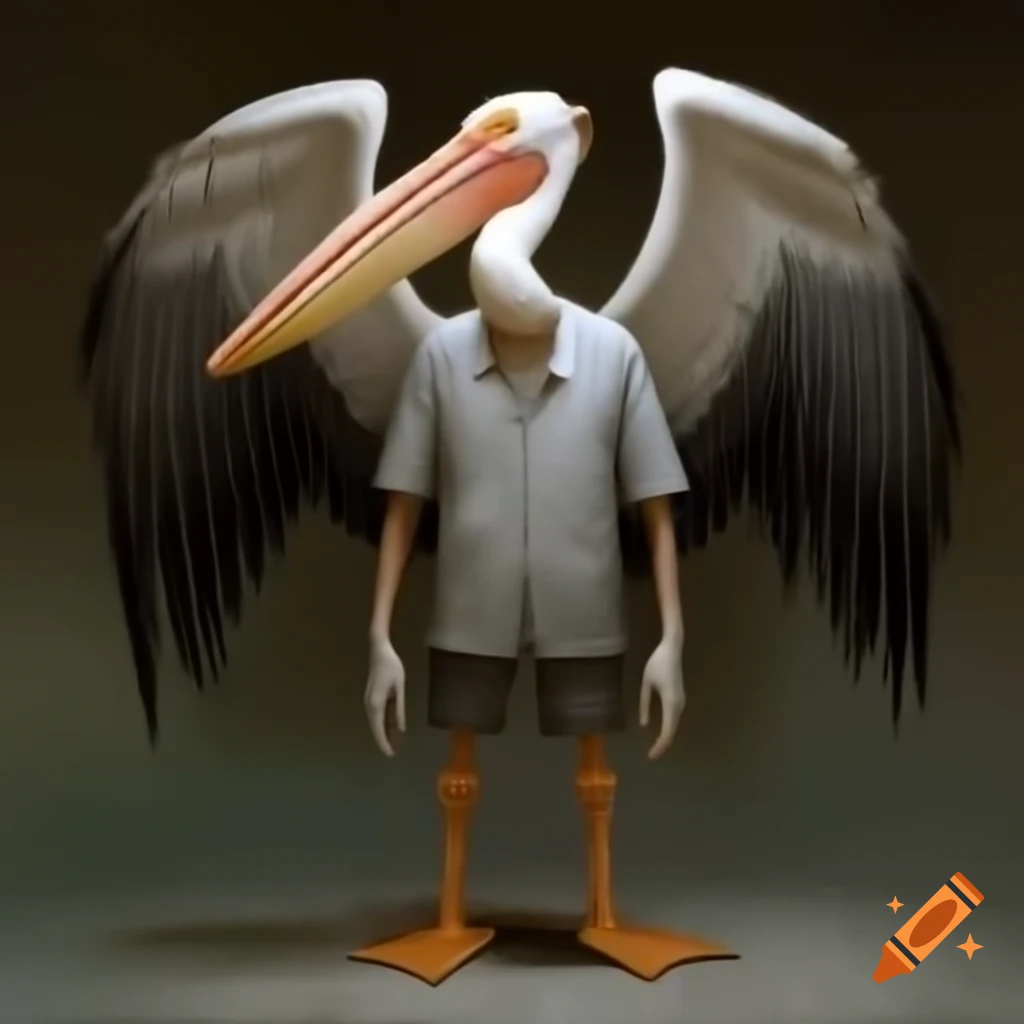 Human man with pelican wings and feet, surreal concept on Craiyon