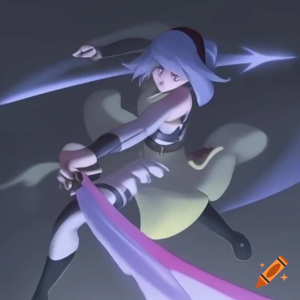 Line art of a girl in dynamic pose with sword, showcasing perspective ...