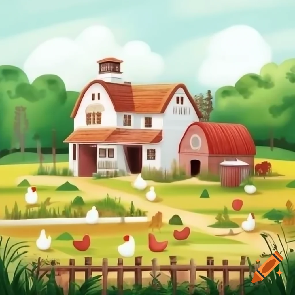 Homestead with farmhouse, barn, workshop, chicken coop, and garden shed ...