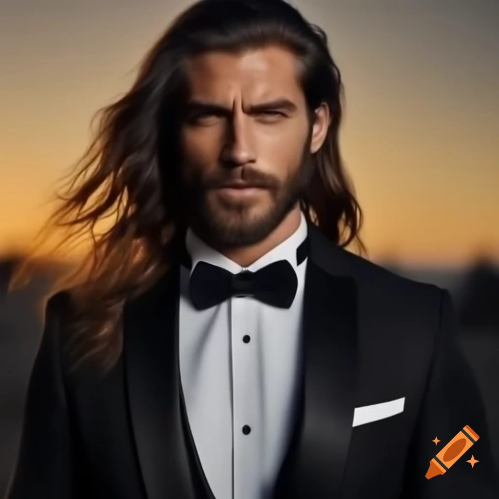 Skinny kind man in tuxedo during golden hour on Craiyon