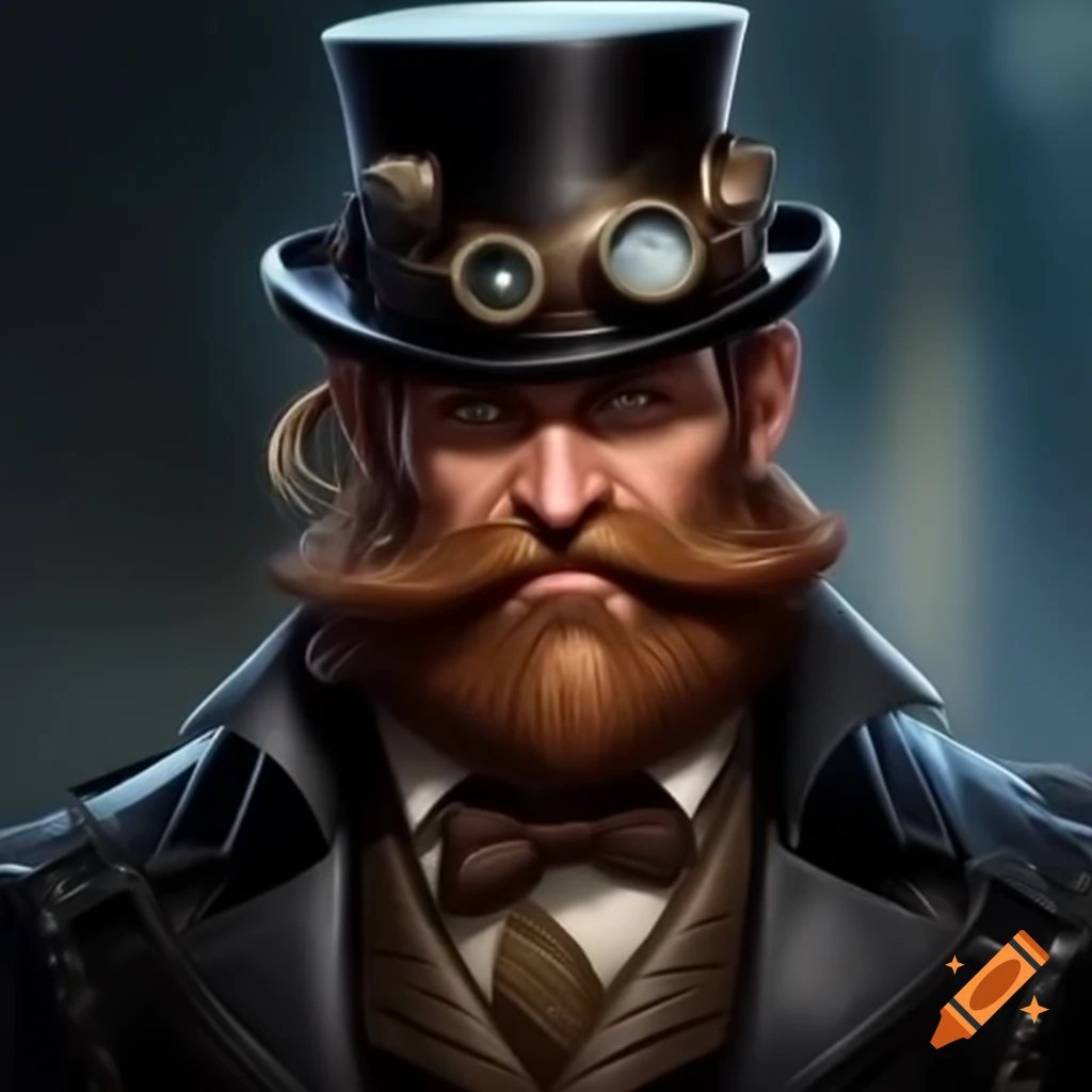 Stylish man with beard, monocle, and top hat in steampunk outfit on Craiyon