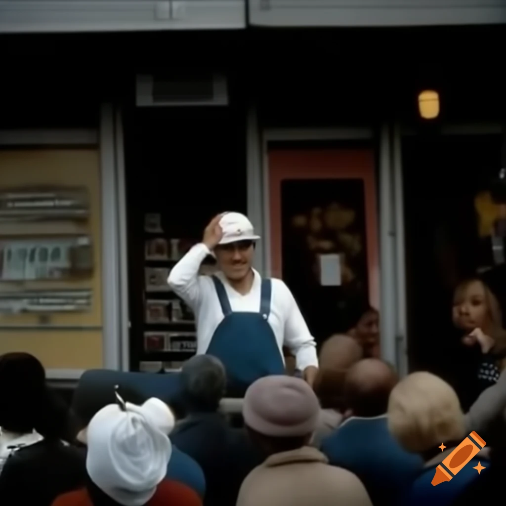Emotional scene of elderly man at podium outside store with teary crowd ...