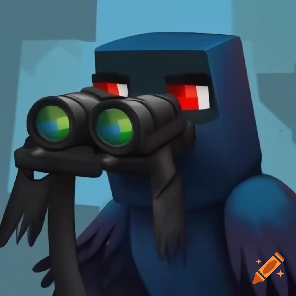 Minecraft profile picture featuring a crow with binoculars on Craiyon