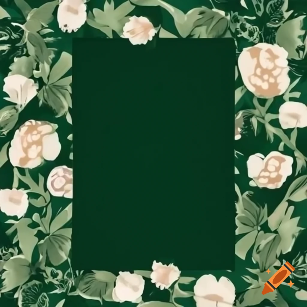 Elegant invitation card design with floral border in dark green tones ...