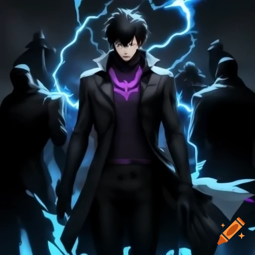 Sung Jin-Woo from Solo Leveling with Shadow Soldiers in dramatic pose ...