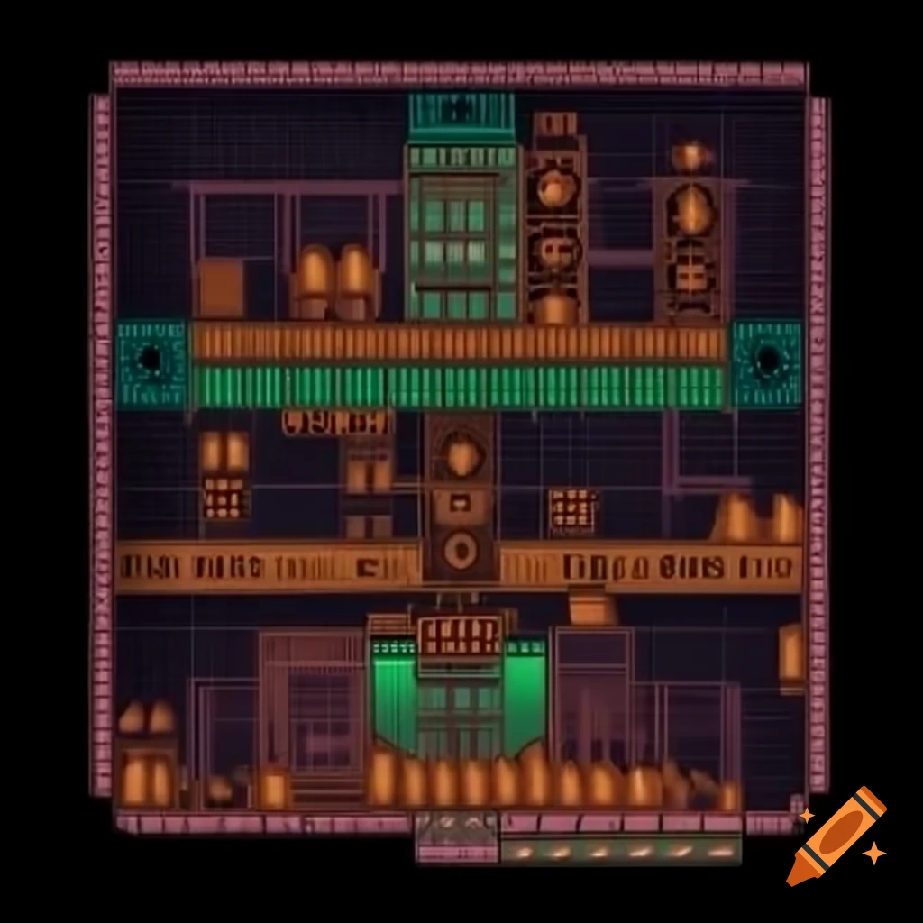 Steampunk laboratory machine room with energy ball, pixel art style, 2D ...