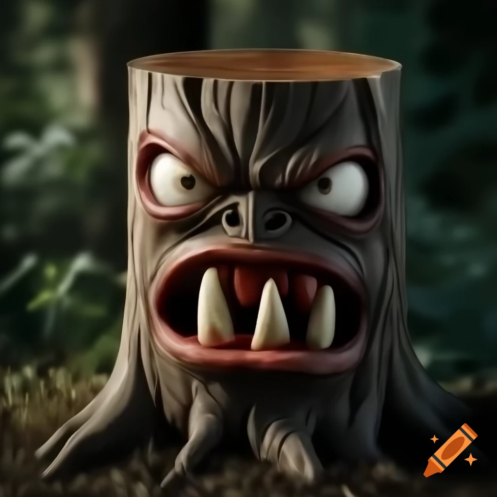 Evil giant oak stump with black resin tears in mystic art style on Craiyon