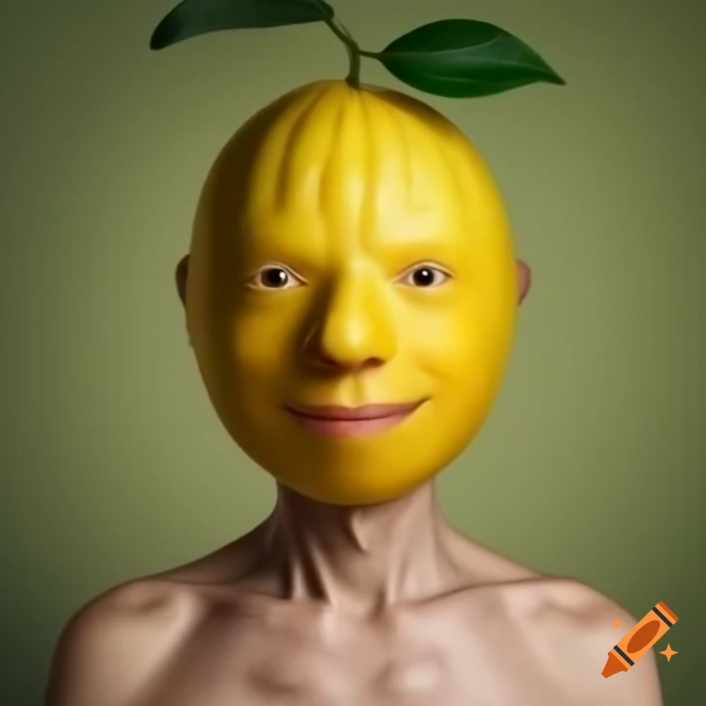 Lemon human hybrid with a smiling human face and lemon-shaped body on ...