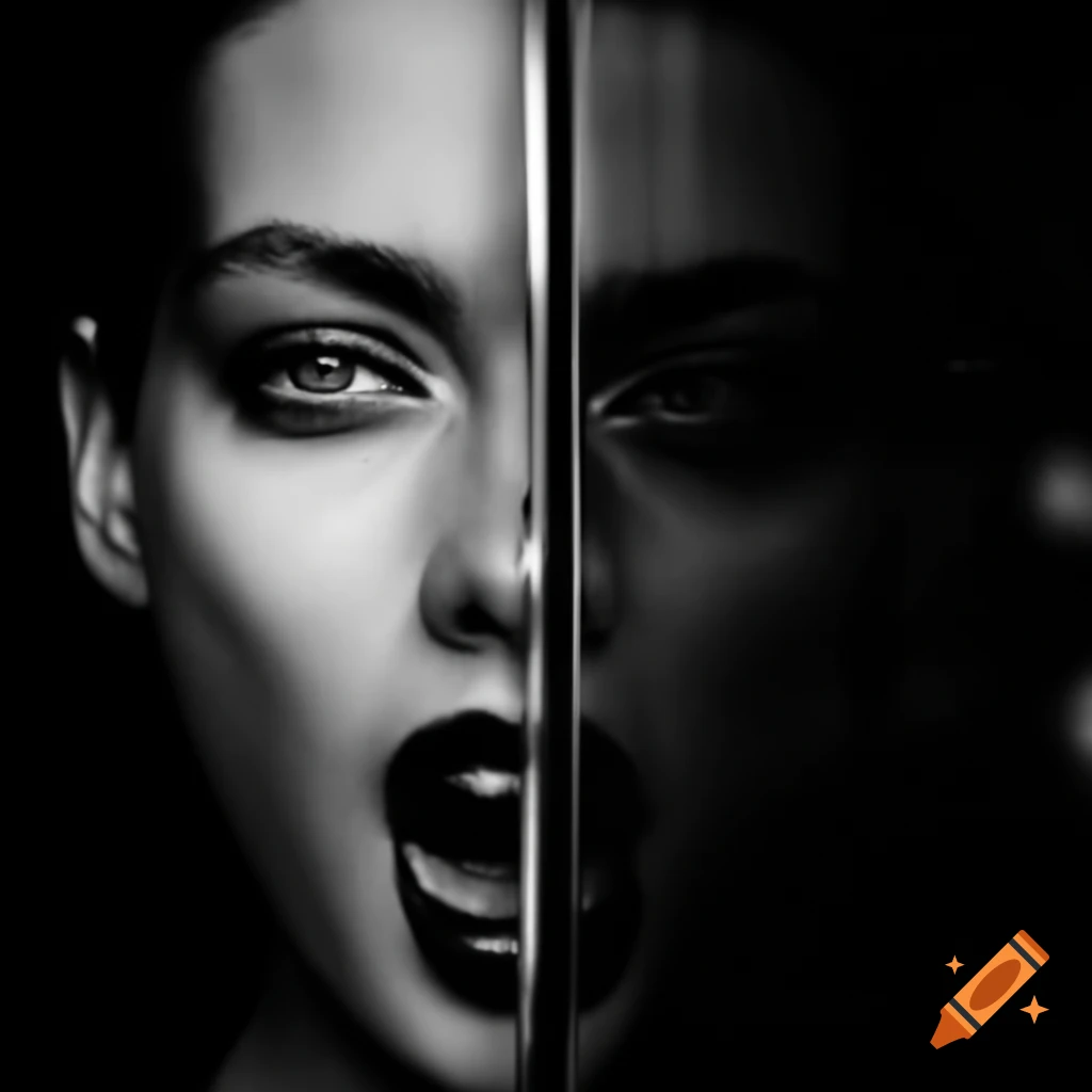 Fierce supermodel photographed through reflecting glass window in ...