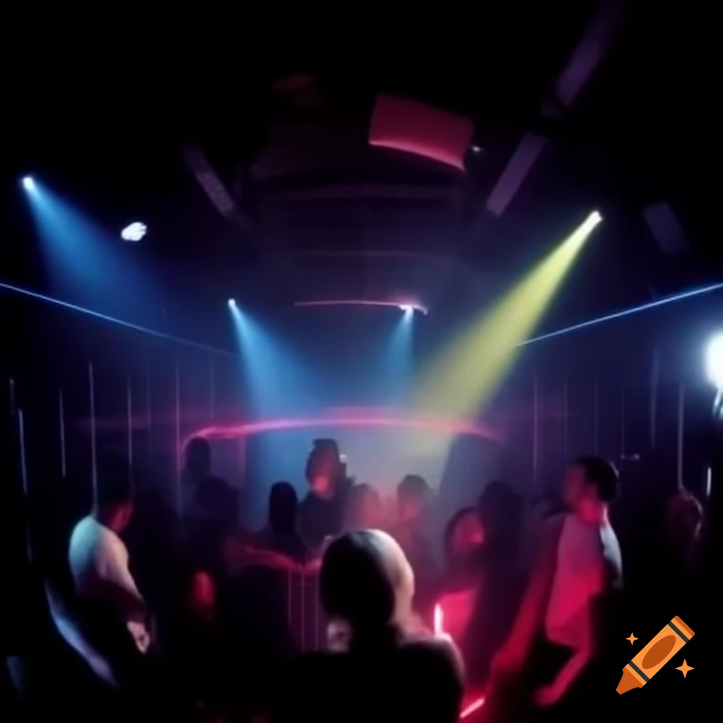 Techno house party in 1993 with colorful lasers and eerie vibes on Craiyon