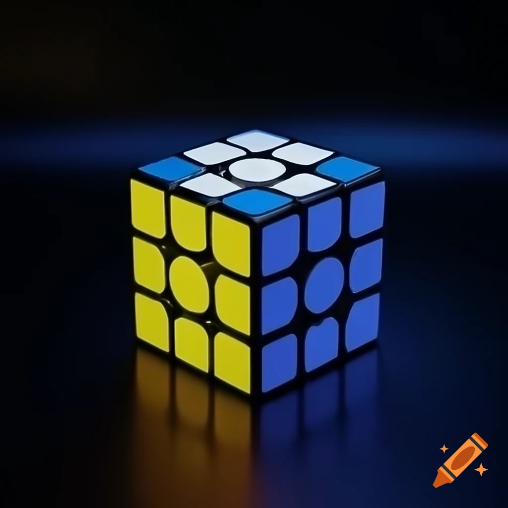 Rubik's cube with perfect lighting showcasing its colorful sides on Craiyon