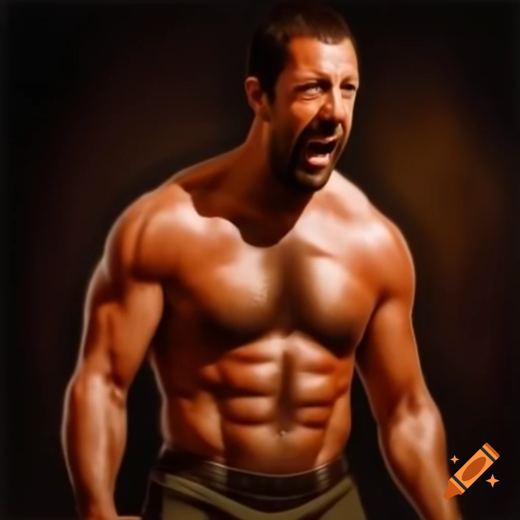 Artist rendering of muscular body resembling Adam Sandler on Craiyon