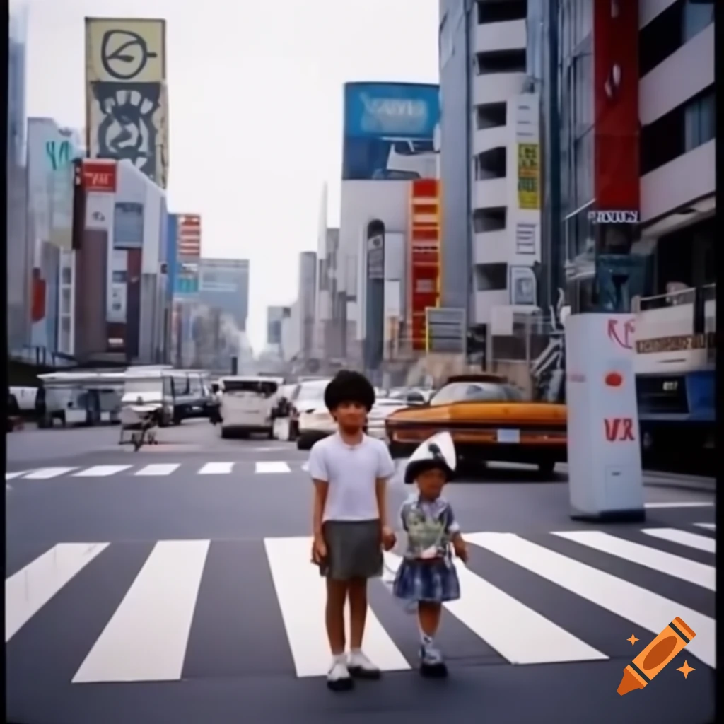 1990s Japanese boy and girl walking in Shibuya City on Craiyon