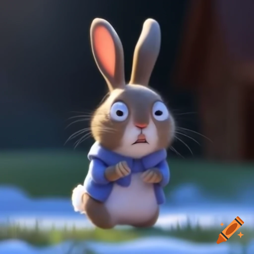 Concerned rabbit mother in cold field looking towards kitten on Craiyon