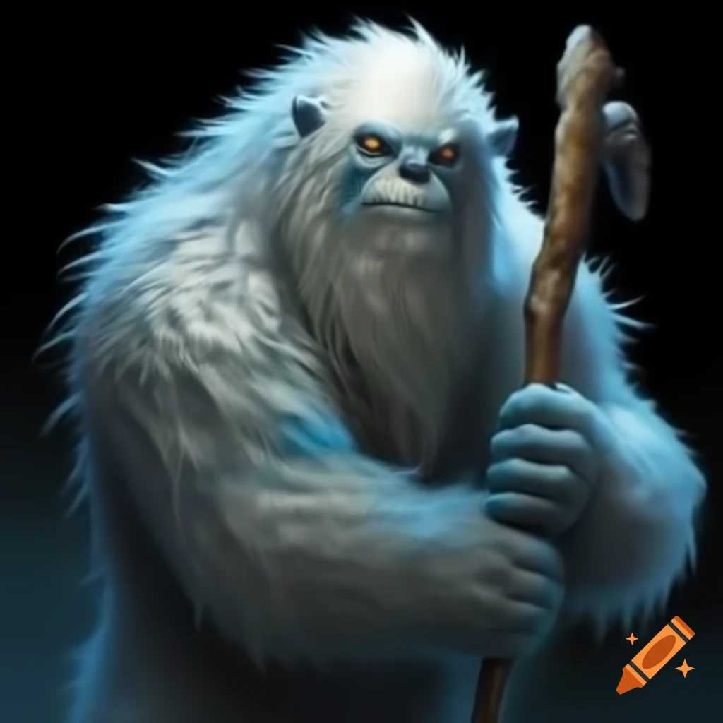 Yeti holding a club in an artistic depiction on Craiyon