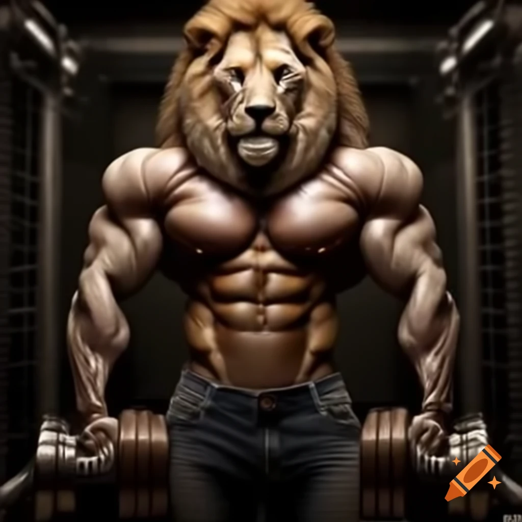 Muscular lion in business attire, anthropomorphic character on Craiyon