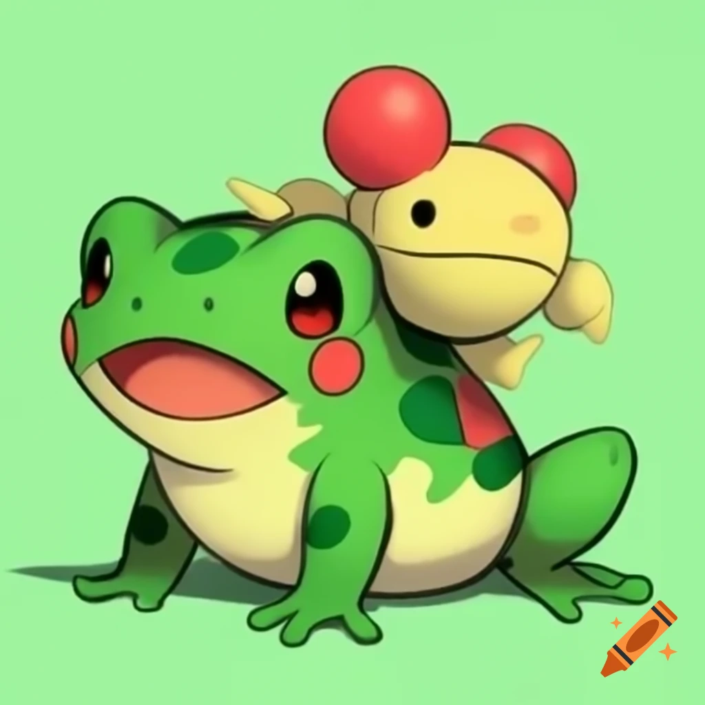 Frog-like Pokemon and Digimon side by side on Craiyon