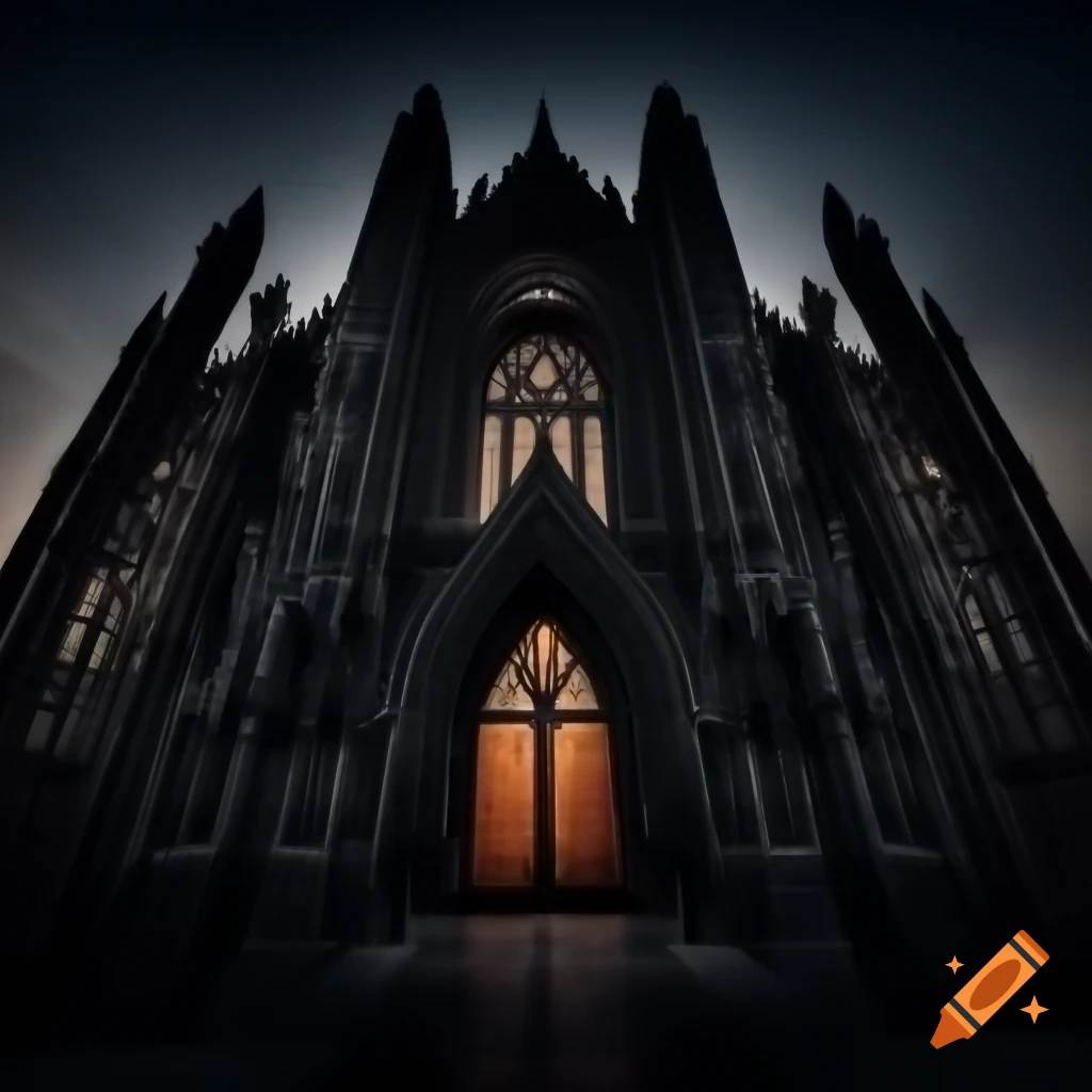 Gothic architecture black building in low evening light, highly ...