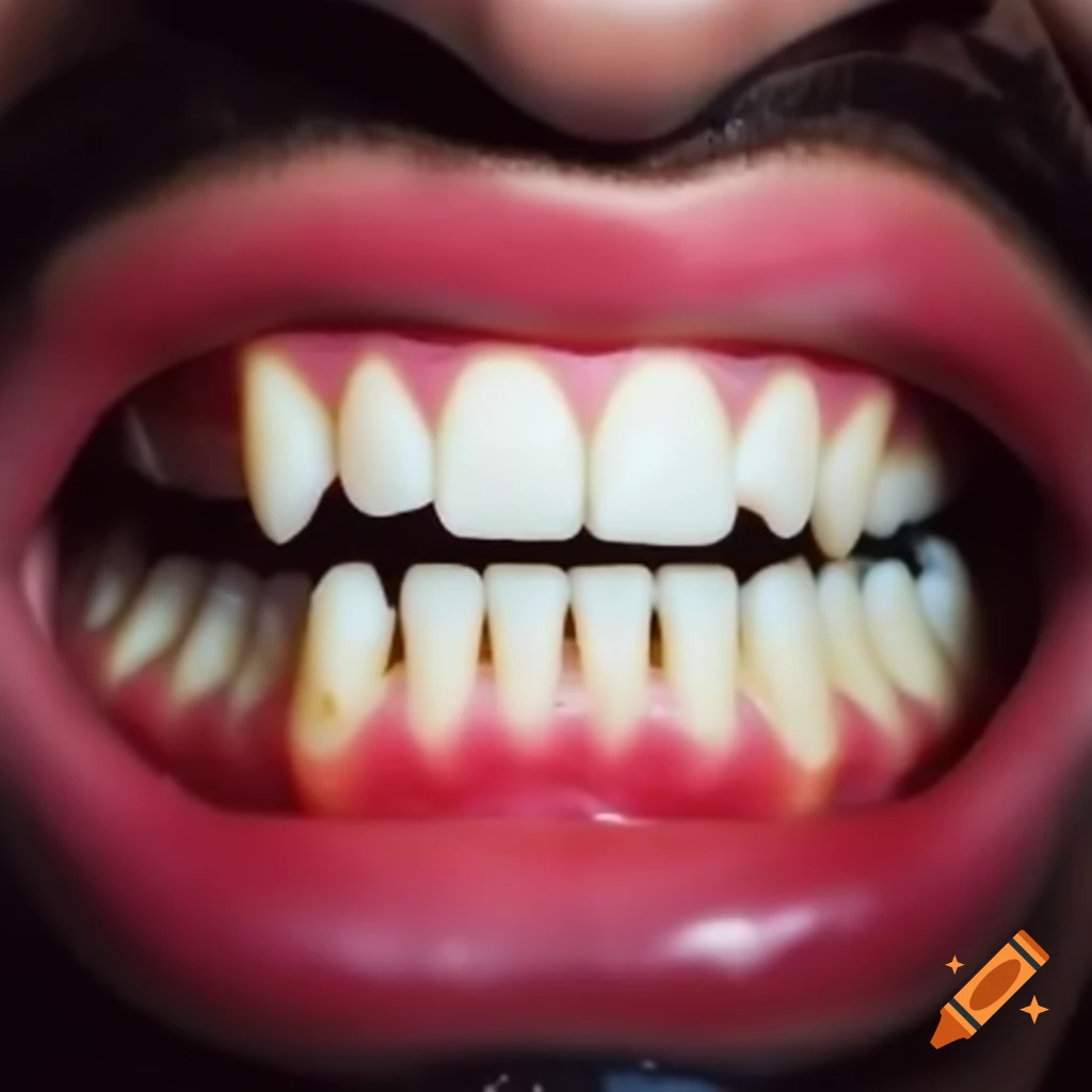 Close-up of crooked and misaligned teeth on Craiyon