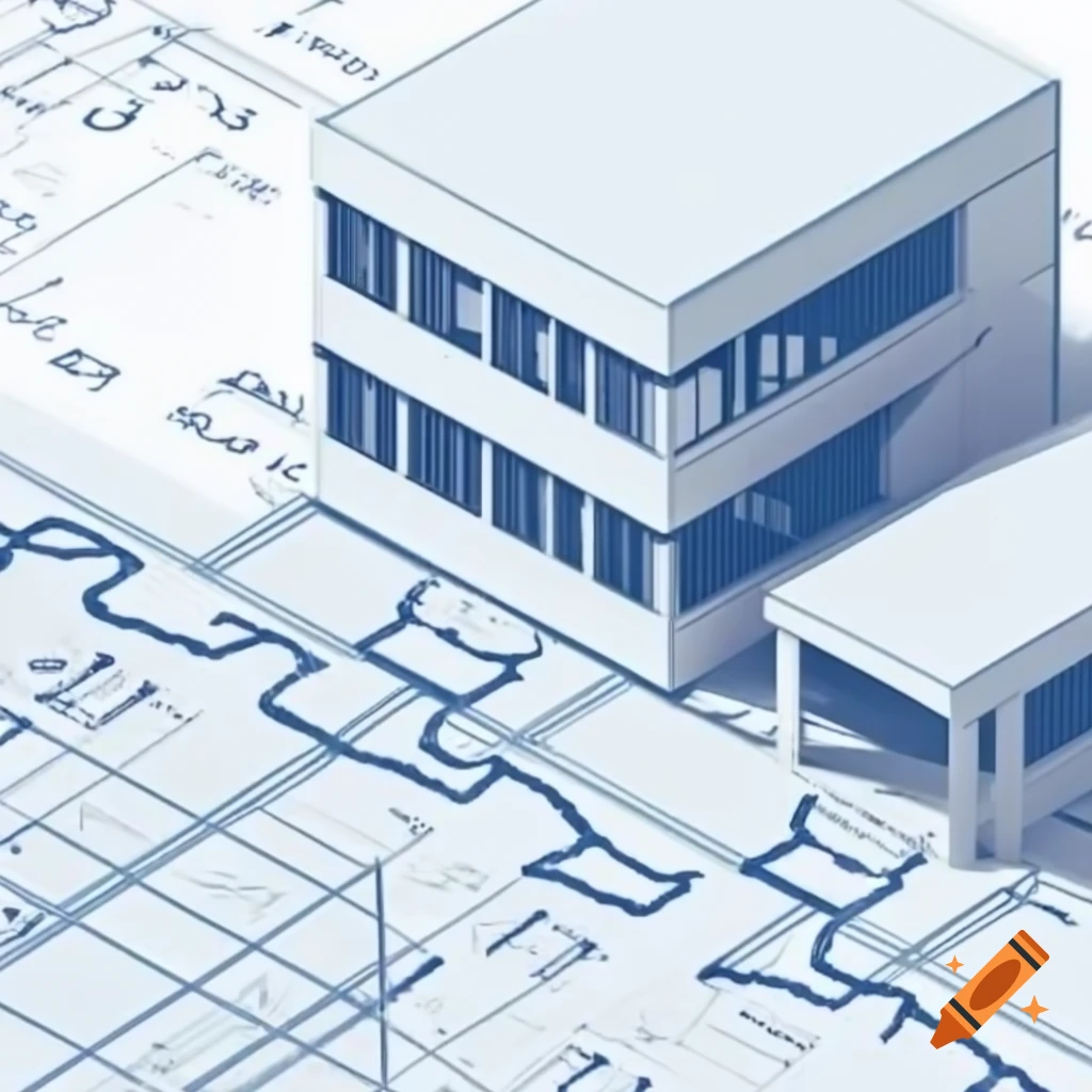 Streamlined two-story office building blueprint with minimalist design ...