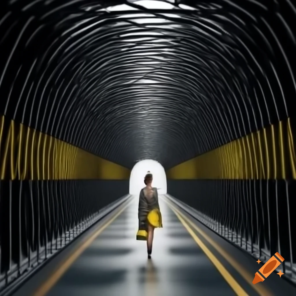 Innovative half-open tunnel design for pedestrians with black bars and ...