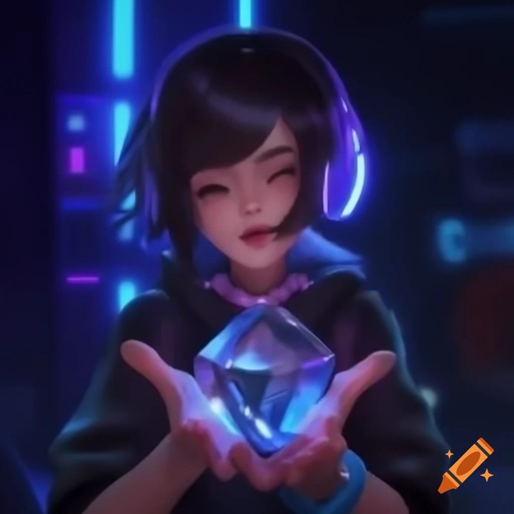 Taemin with glowing crystal mic in cyberpunk setting on Craiyon