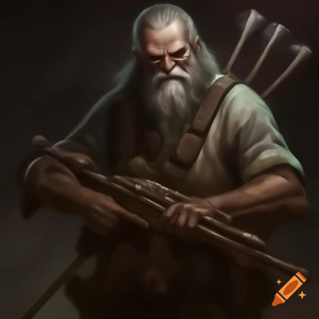Aged vampire hunter with crossbow, showing signs of experience against ...