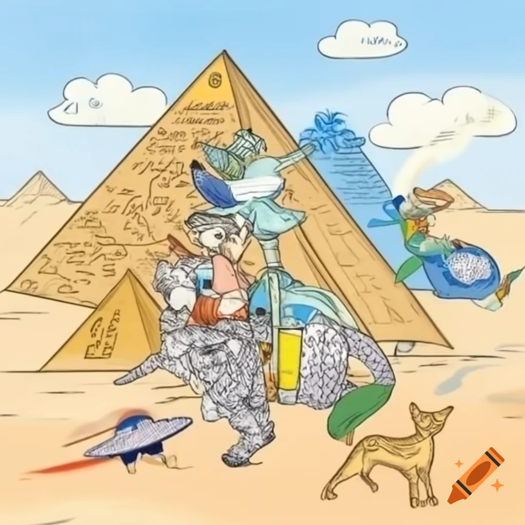 Alien cats riding UFO directing earth cats building pyramids and sphinx ...